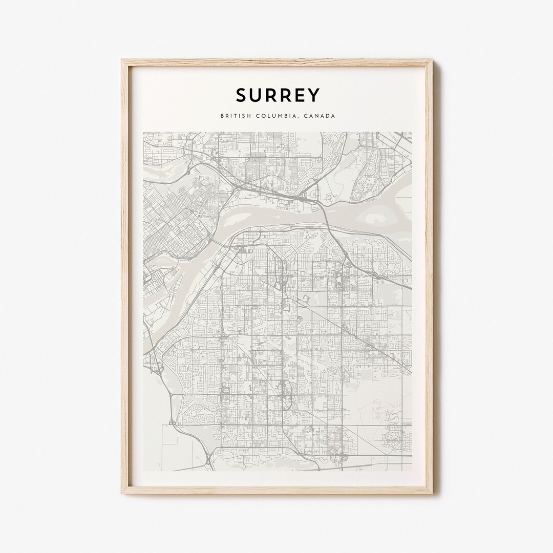 Surrey Map Poster, Surrey Map Print, Surrey Personalized Map Art, Surrey Wall Art, Surrey Travel ...