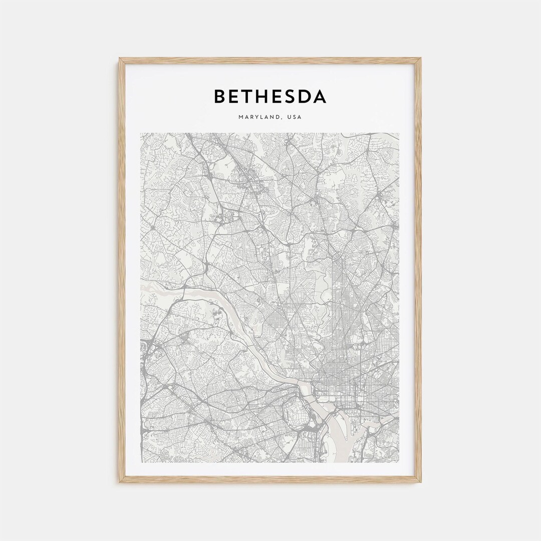 Bethesda Map Poster, Bethesda Map Print, Bethesda Travel Wall Art ...