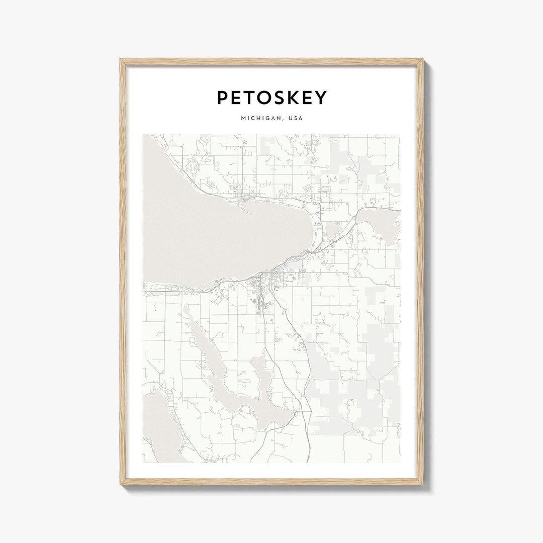 Petoskey Map Print, Michigan Poster, USA Wall Art, Little Traverse Bay ...