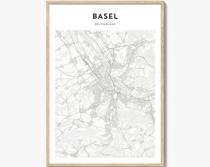 BASEL CITY MAP - Fine Art Map Poster - Basel Map Print Minimalist City ...