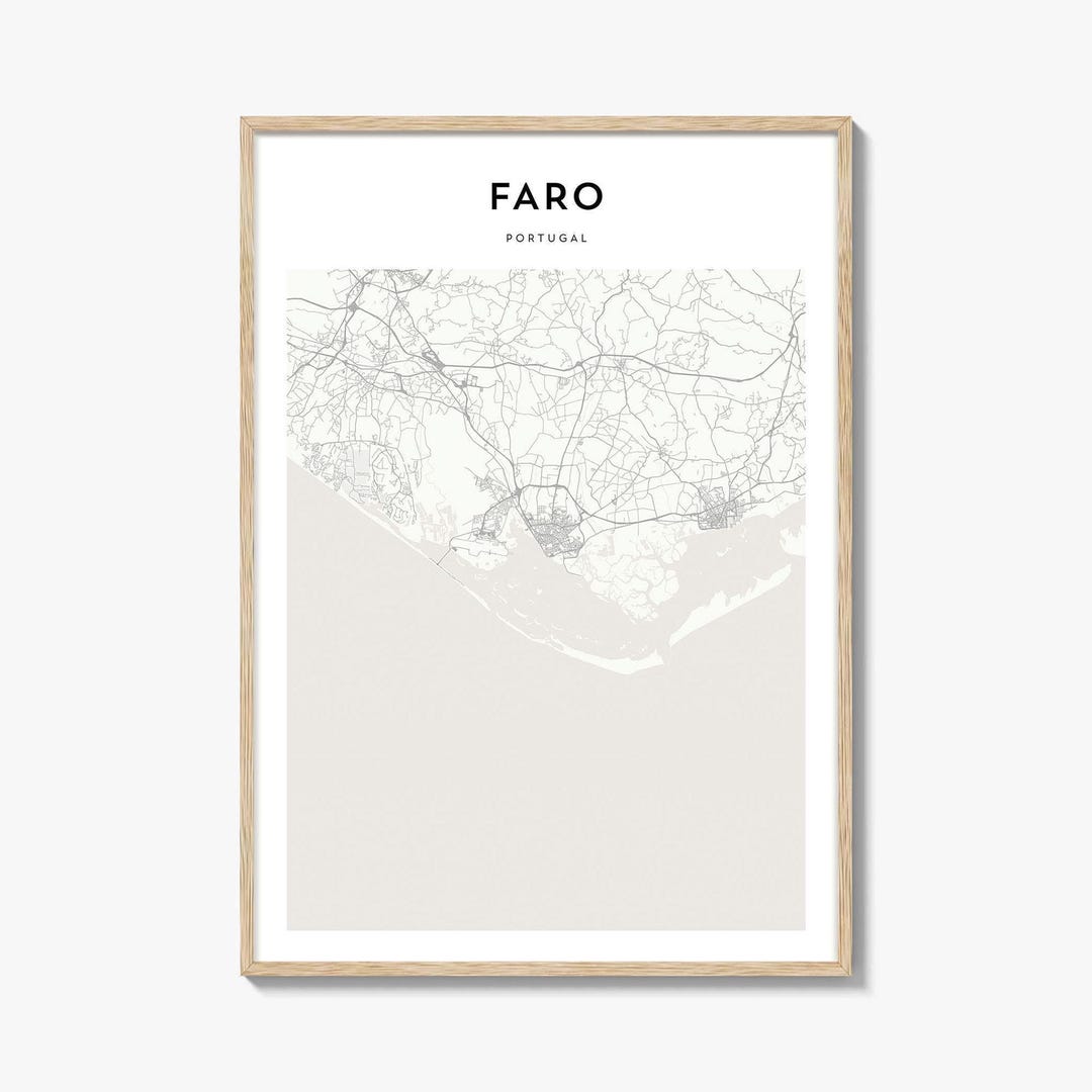 Impressão de mapa de Faro, pôster do Algarve, arte de parede de ...