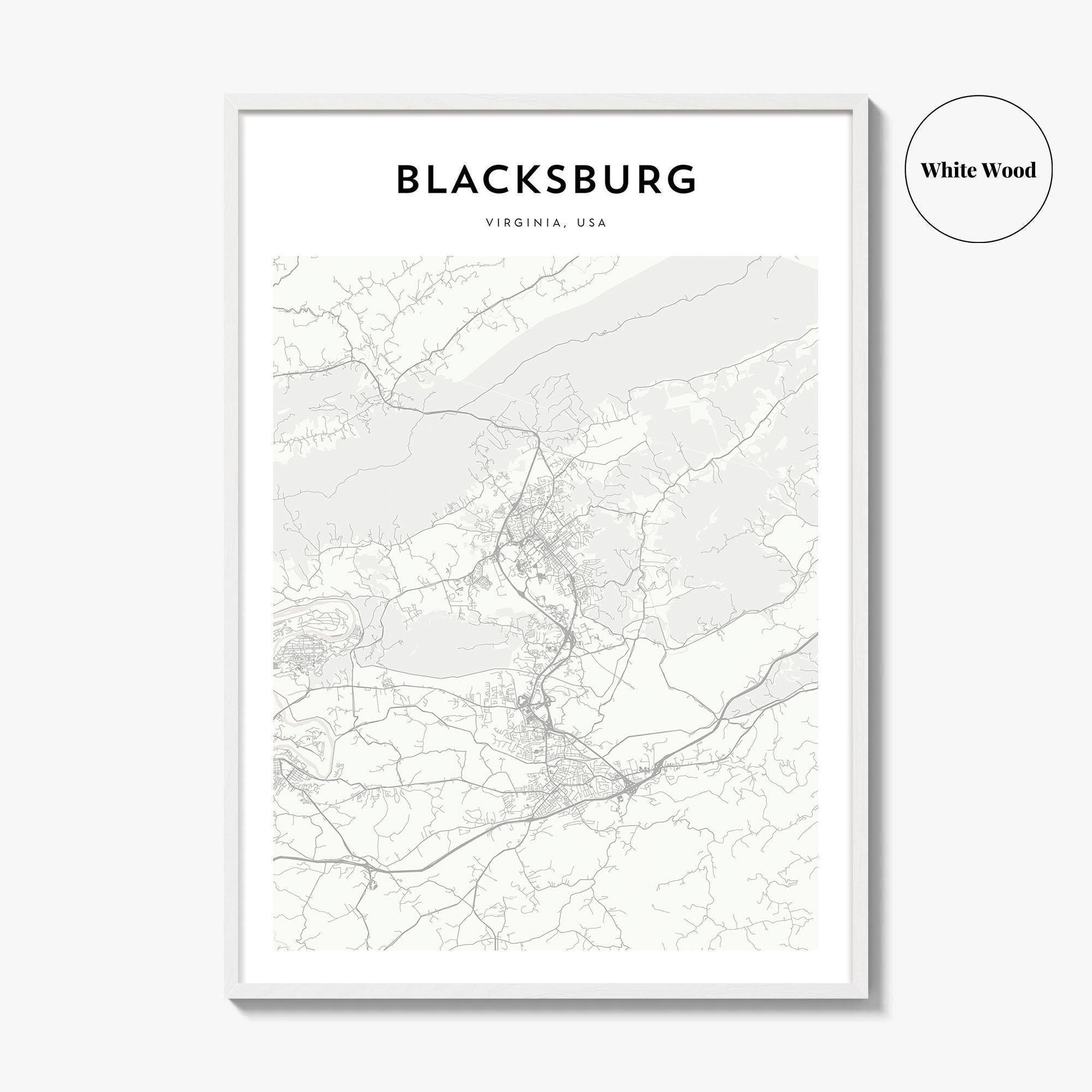 Blacksburg Map Print, Virginia Poster, USA Wall Art, Hokie Country ...