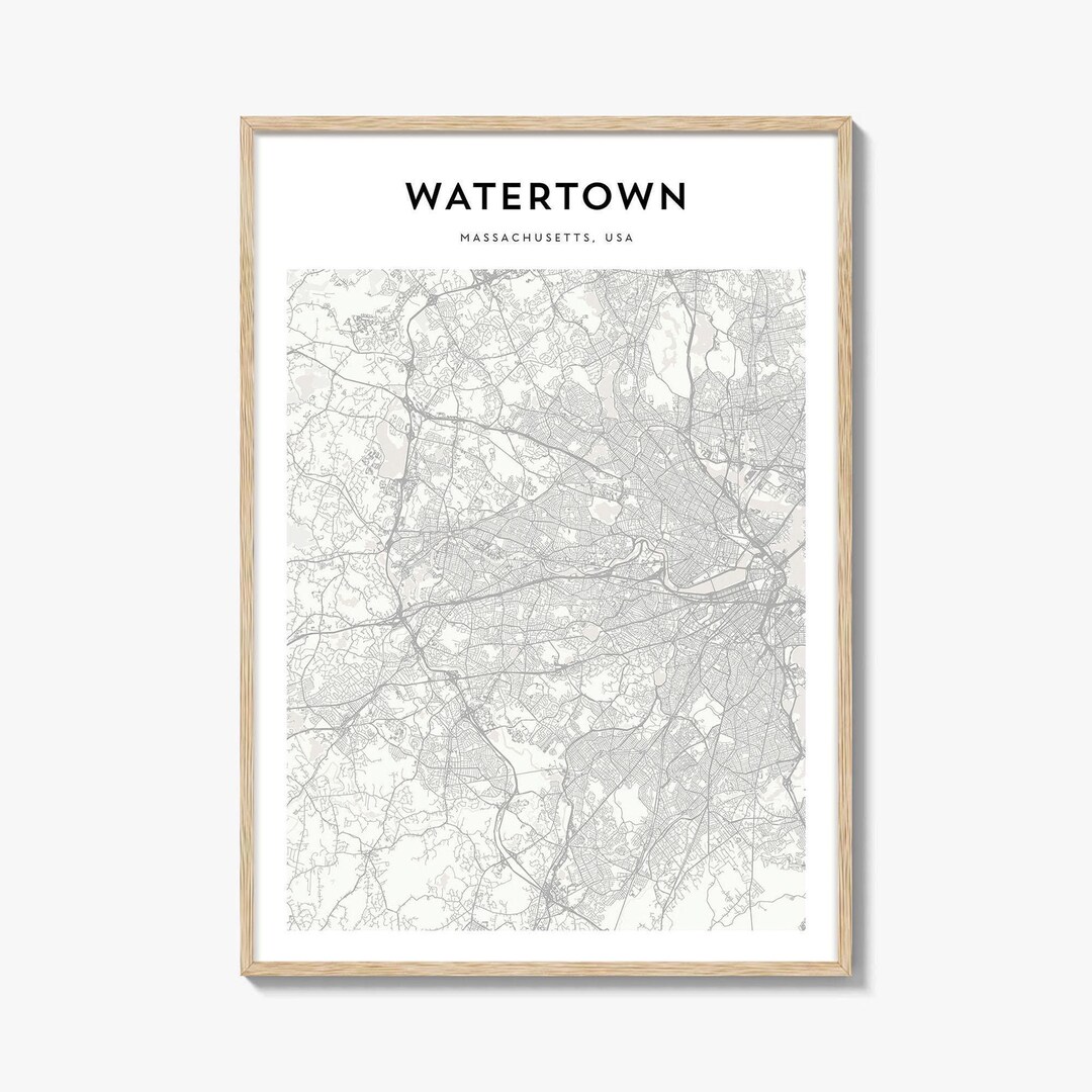 Watertown Map Print, Massachusetts Poster, USA Wall Art, Boston Custom ...