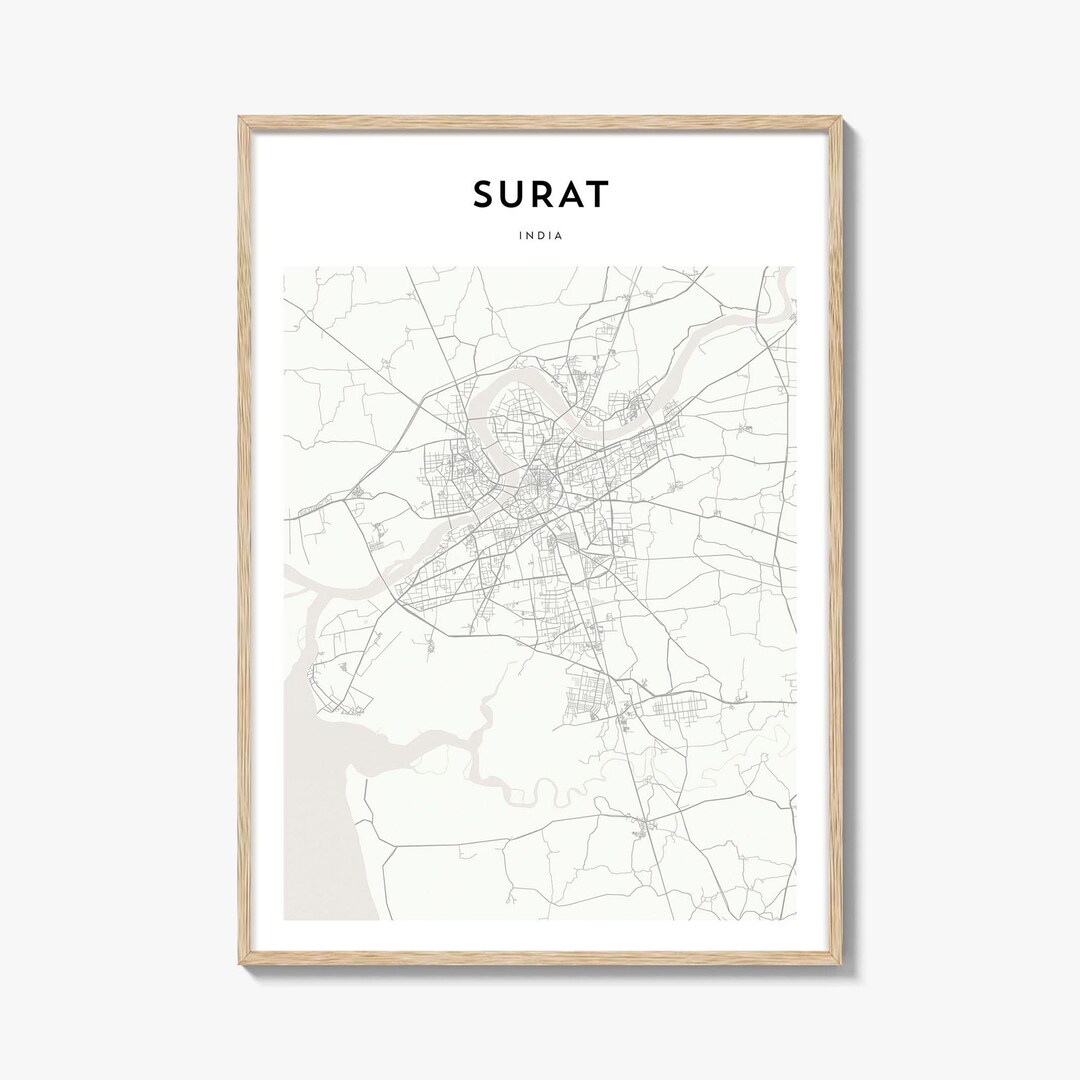 Surat Map Poster, Surat Map Print, Surat Travel Wall Art, Surat ...