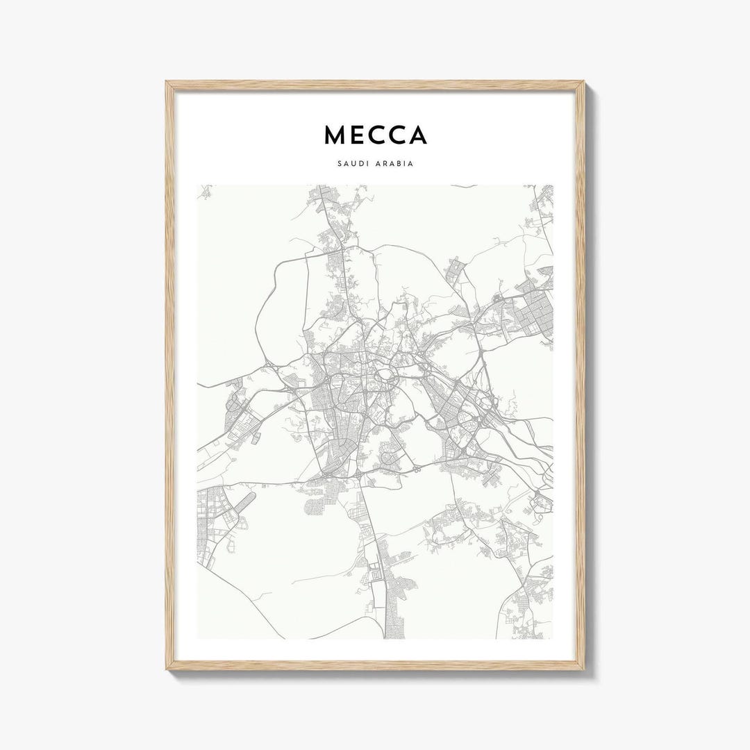 Mecca Map Print, Saudi Arabia Poster, Arabian Wall Art, Makkah Custom ...