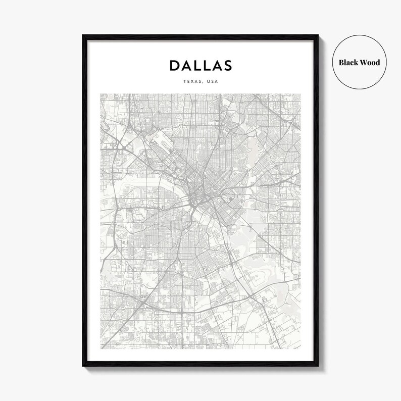 Dallas Map Print, Texas Poster, USA Wall Art, Lone Star State Custom ...