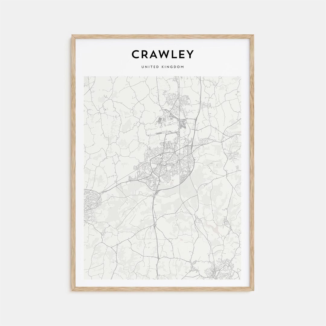 Cartaz do mapa de Crawley, impressão do mapa de Crawley, arte de mapa ...
