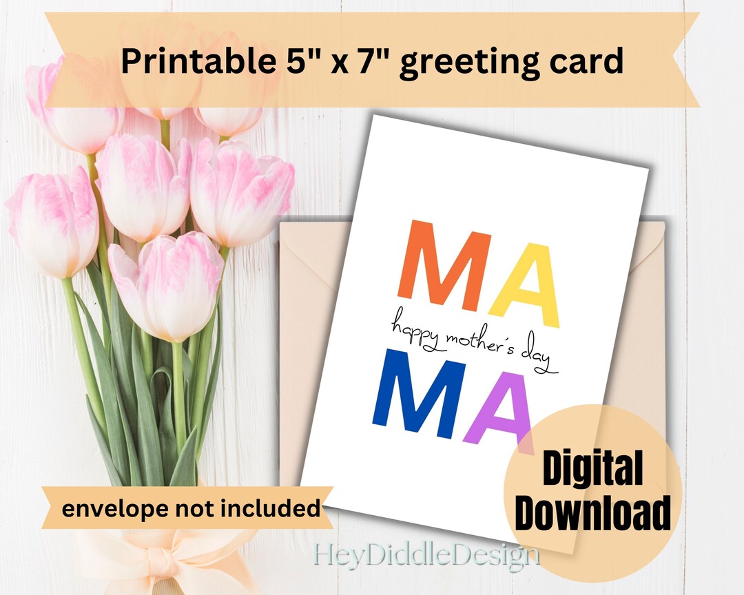 MAMA Color Block, Digital & PRINTABLE Mothers Day Card, Last Minute ...