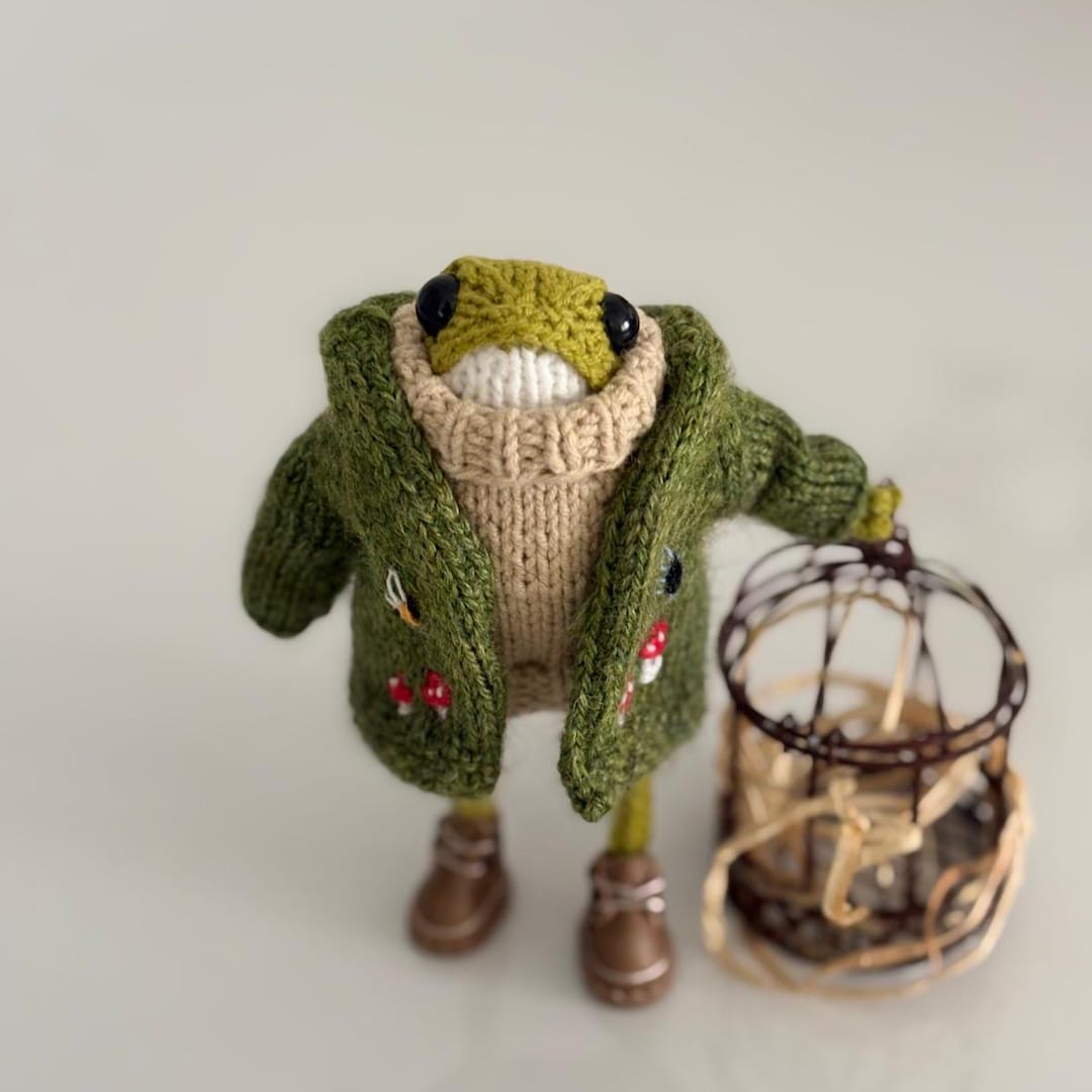 Rana de peluche tejida a mano, con ropa intercambiable y brazos y ...