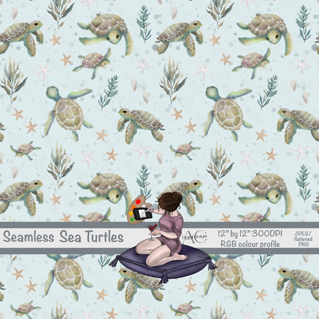 Seamless Ocean Sea Turtles Pattern, Water Colour, Digital Art, Repeat ...