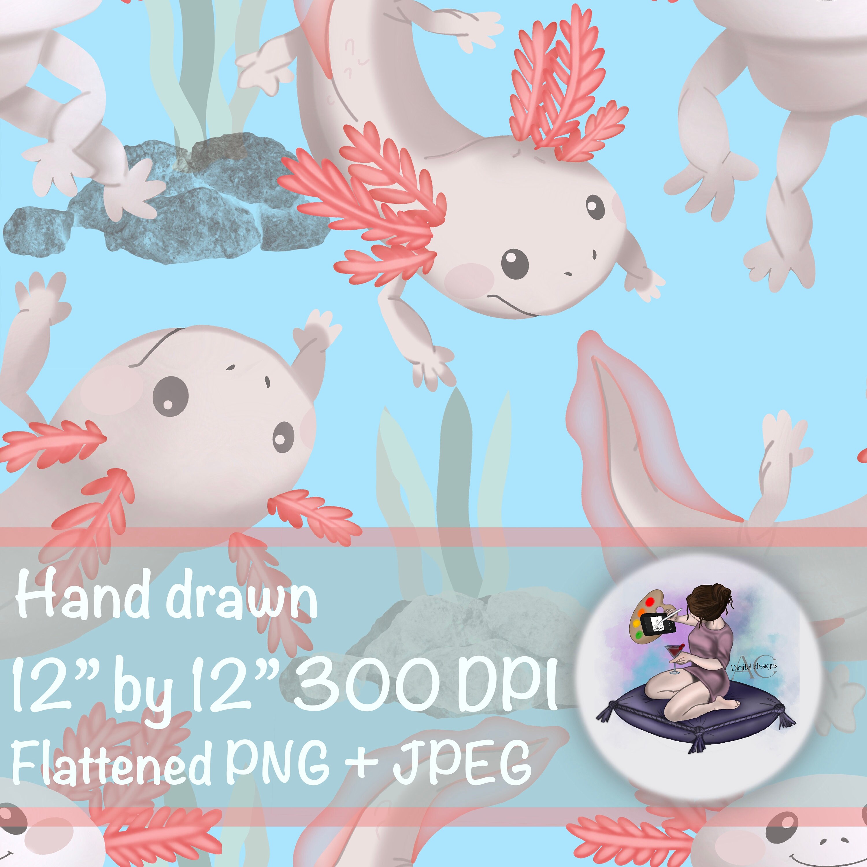 Axolotl Seamless Repeating Pattern-cute-commercial Use-wallpaper ...