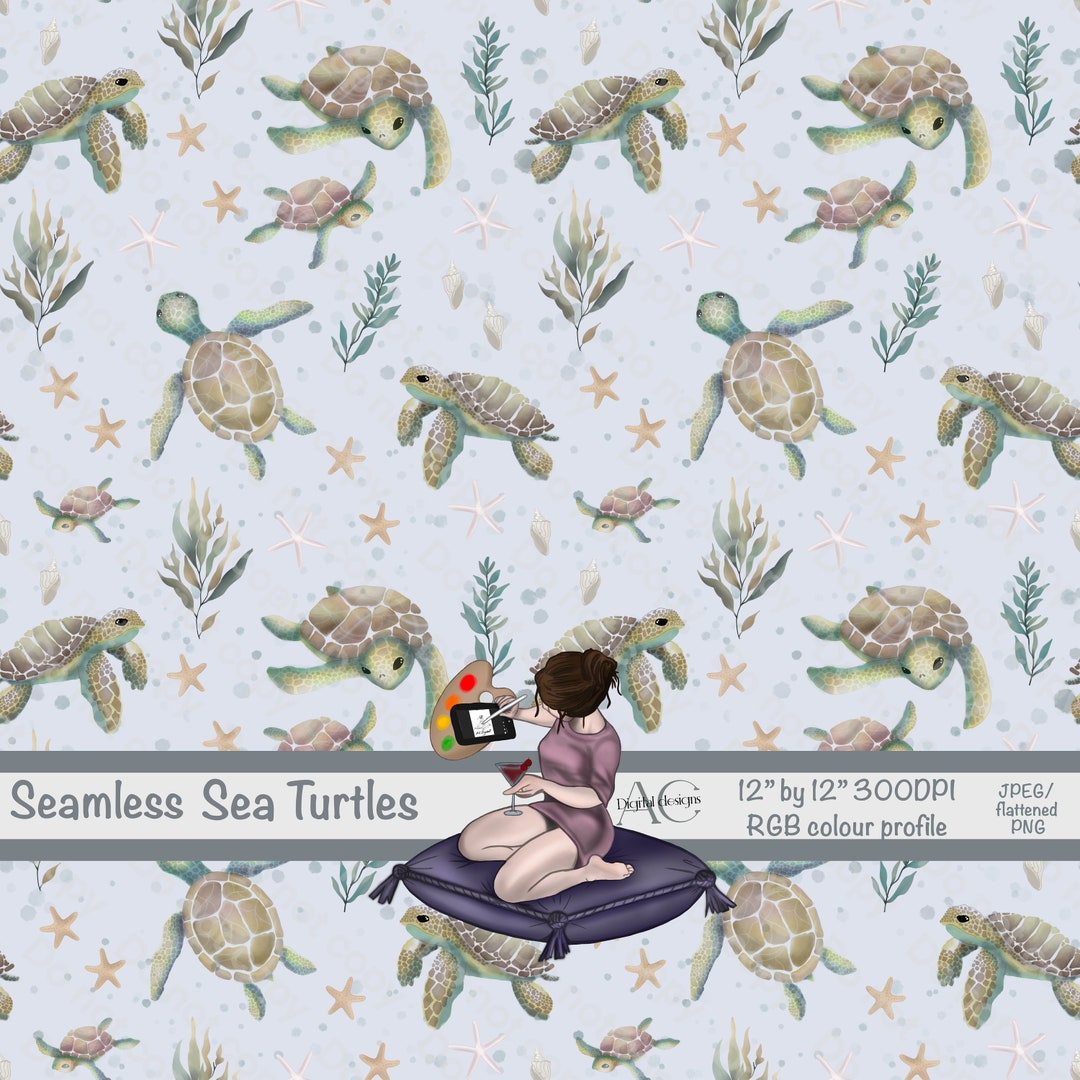 Seamless Ocean Sea Turtles Pattern, Water Colour, Digital Art, Repeat ...