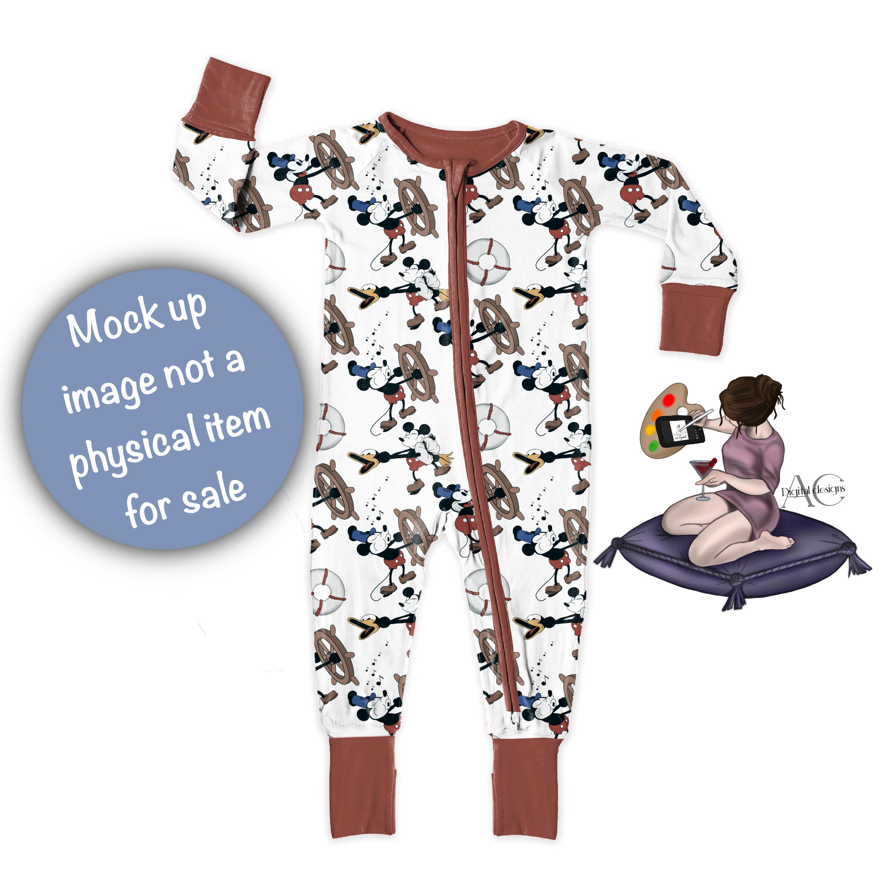 Steamboat Willie Hand Drawn Seamless Pattern, Tiles, Tumbler Wrap ...
