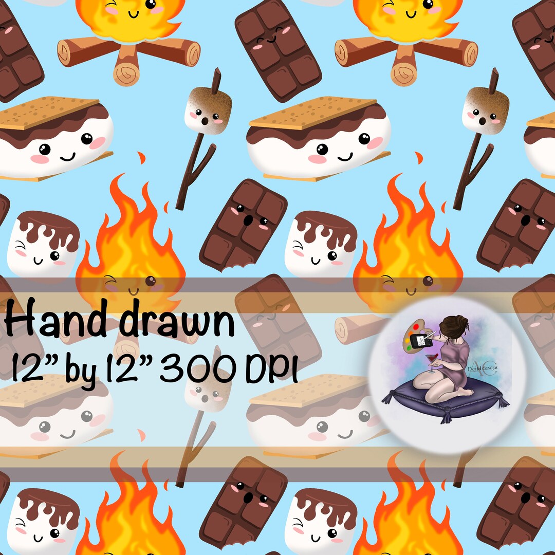 Cute S’mores Seamless Pattern- Camping Seamless Pattern-camping-s’mores ...