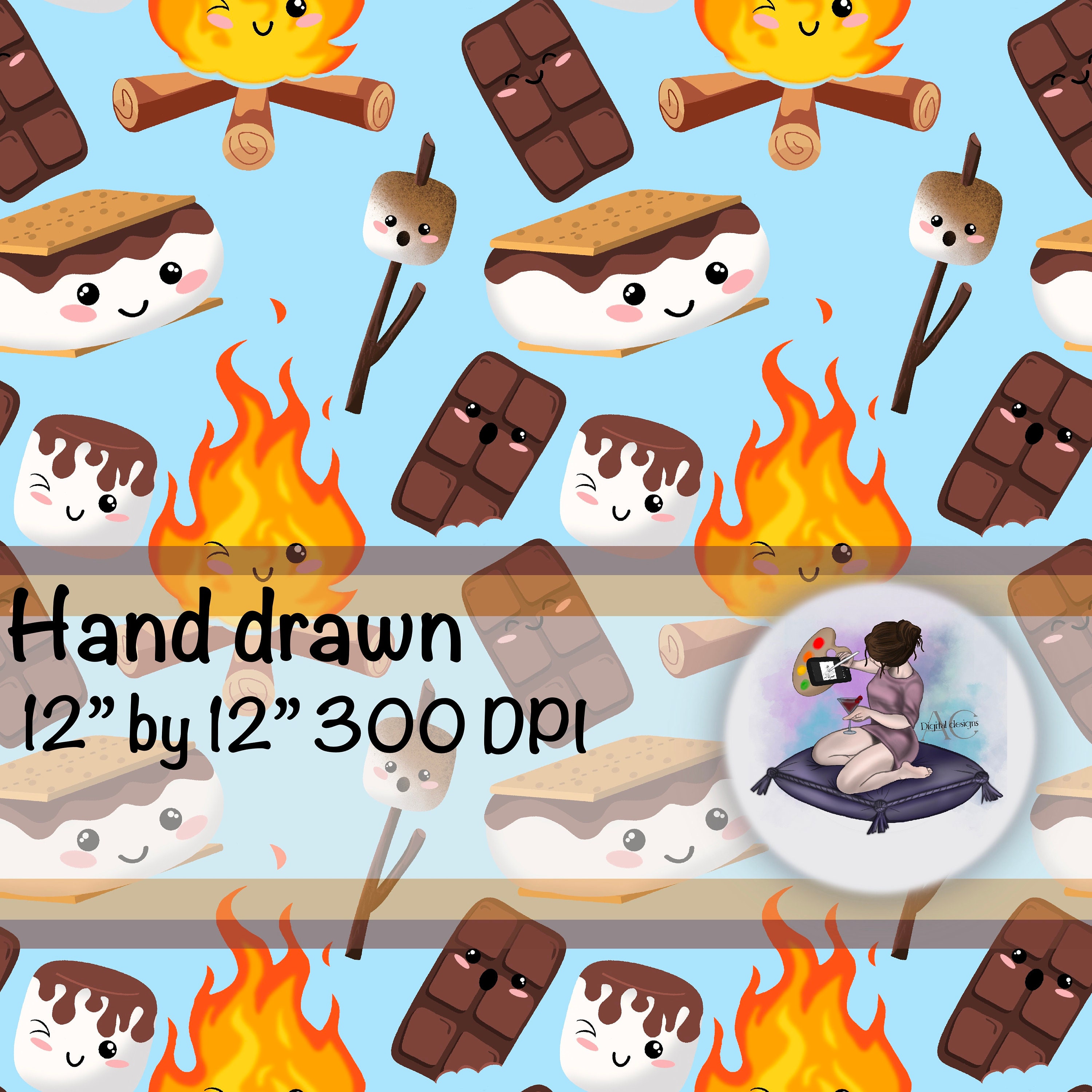 Cute S’mores Seamless Pattern- Camping Seamless Pattern-camping-s’mores ...