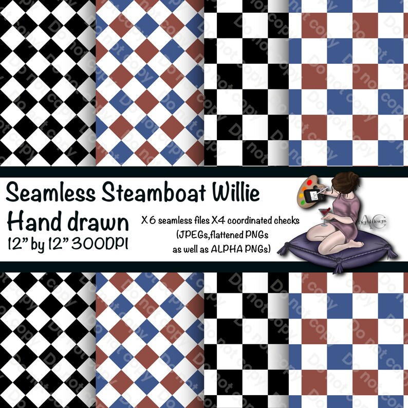 Seamless BUNDLE Steamboat Willie Patterns, Tumbler Wraps, Fabric Design ...