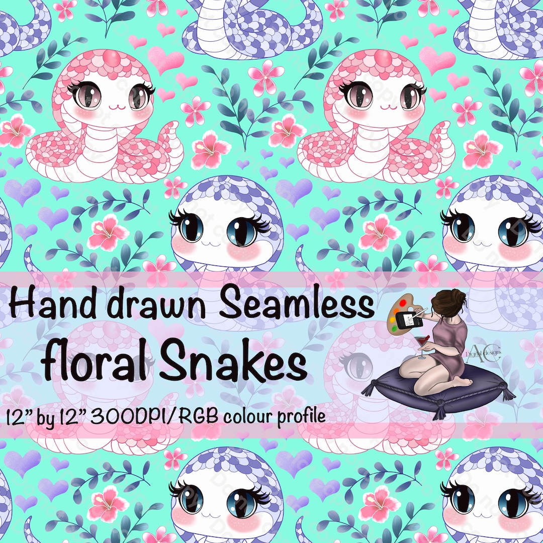 Seamless Floral Snakes, Colourful Snakes, Wallpaper, Background, Fabric ...