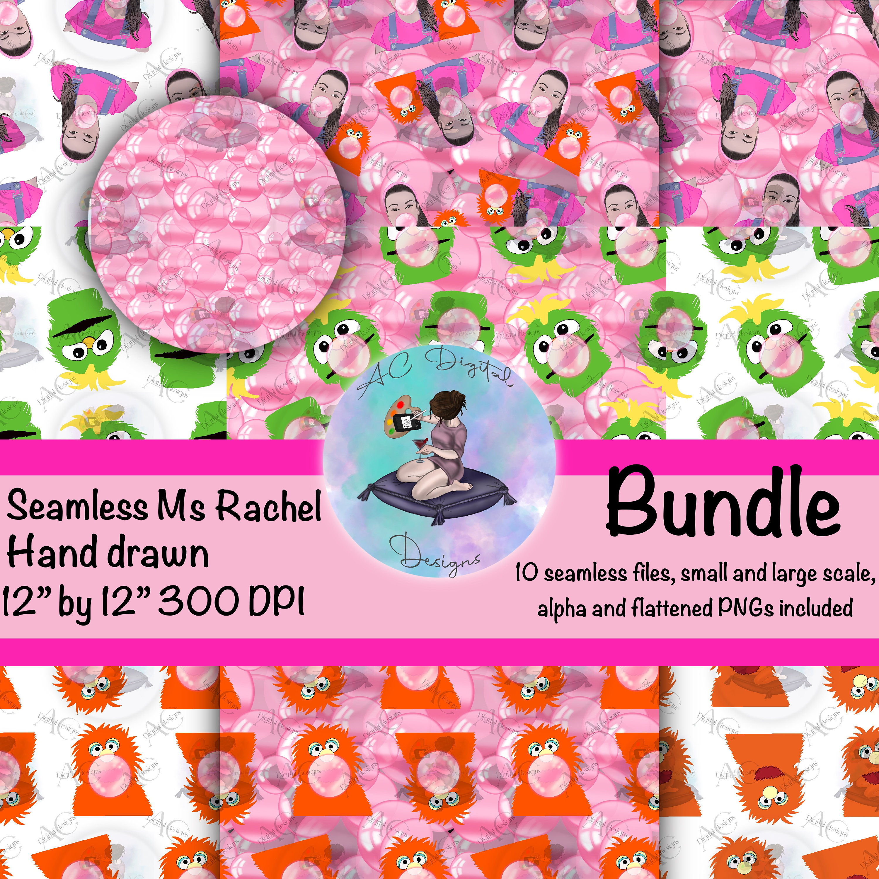 Ms Rachel and Herbie Icky Sticky Bubble Gum Repeating Seamless Image ...