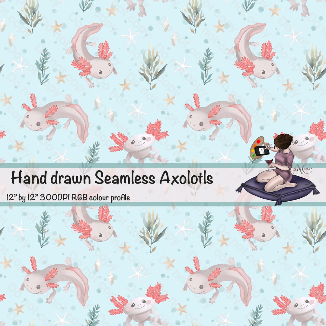 Seamless Axolotl Print, Hand Drawn Axolotl, Tumbler Wrap, Fabric Design ...