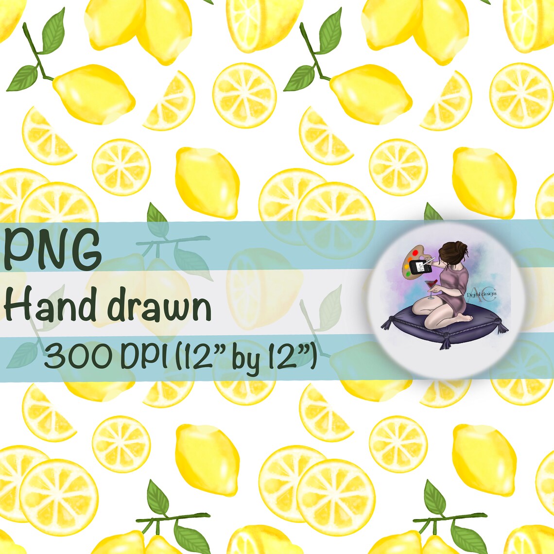 Watercolour Lemon Fruit Seamless Repeating Pattern Hand Drawn Tumbler ...