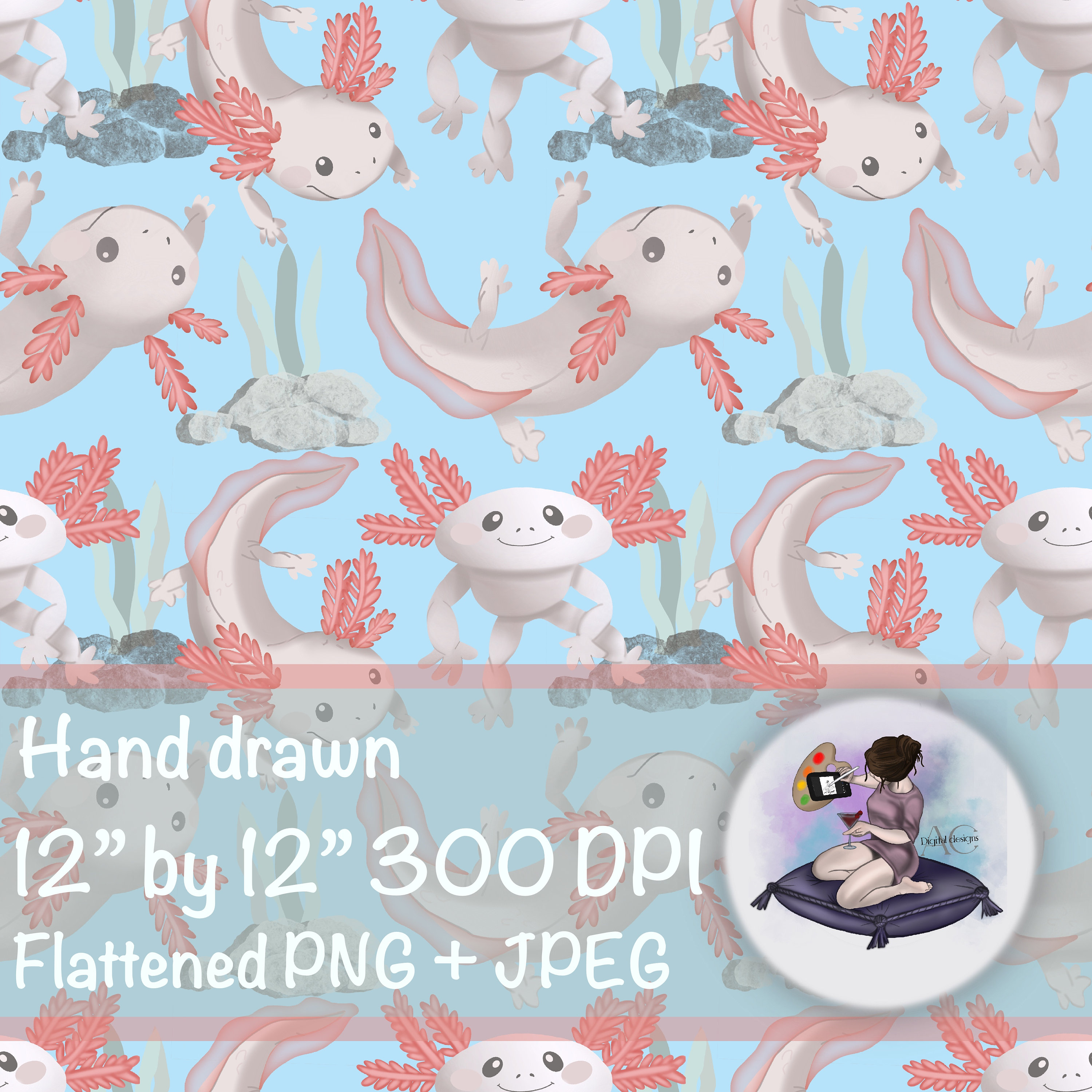 Axolotl Seamless Repeating Pattern-cute-commercial Use-wallpaper ...