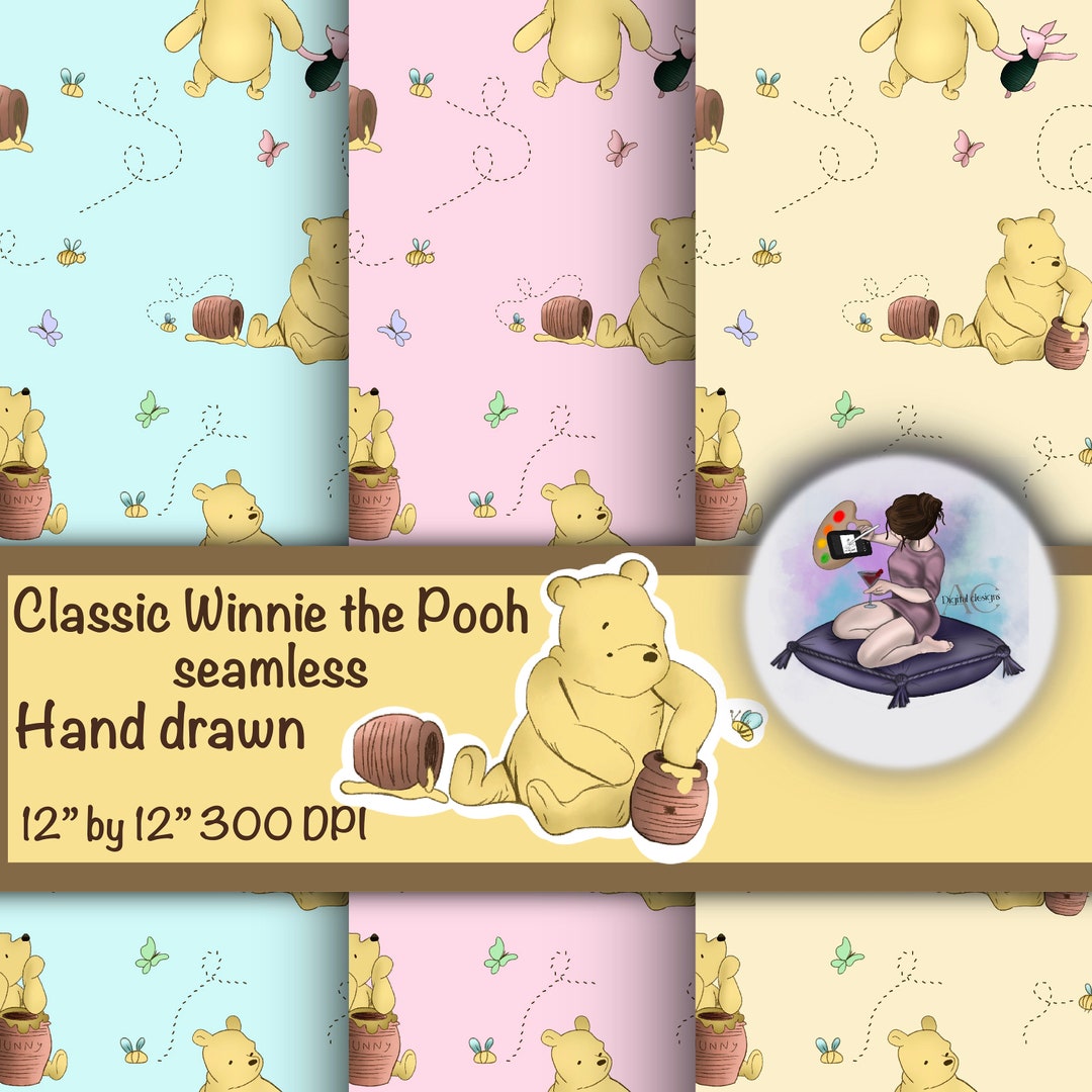 Seamless Classic Winnie the Pooh and Piglet-commercial Use-hand Drawn ...