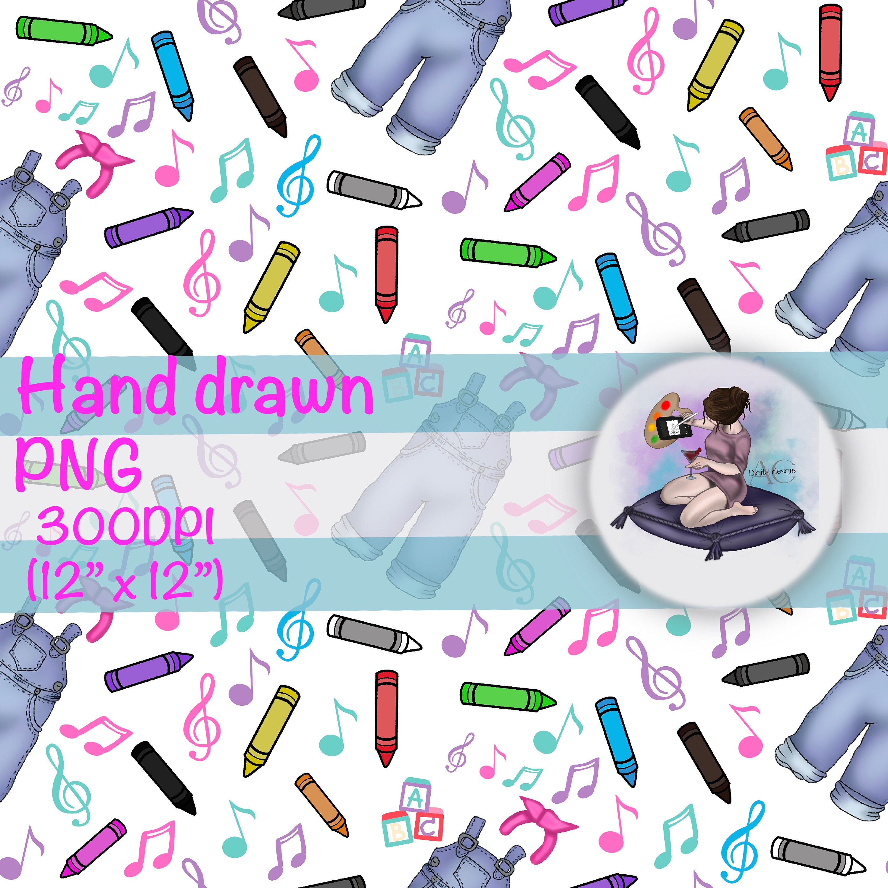 Ms Rachel Inspired Seamless Pattern Overalls and Pink Head - Etsy