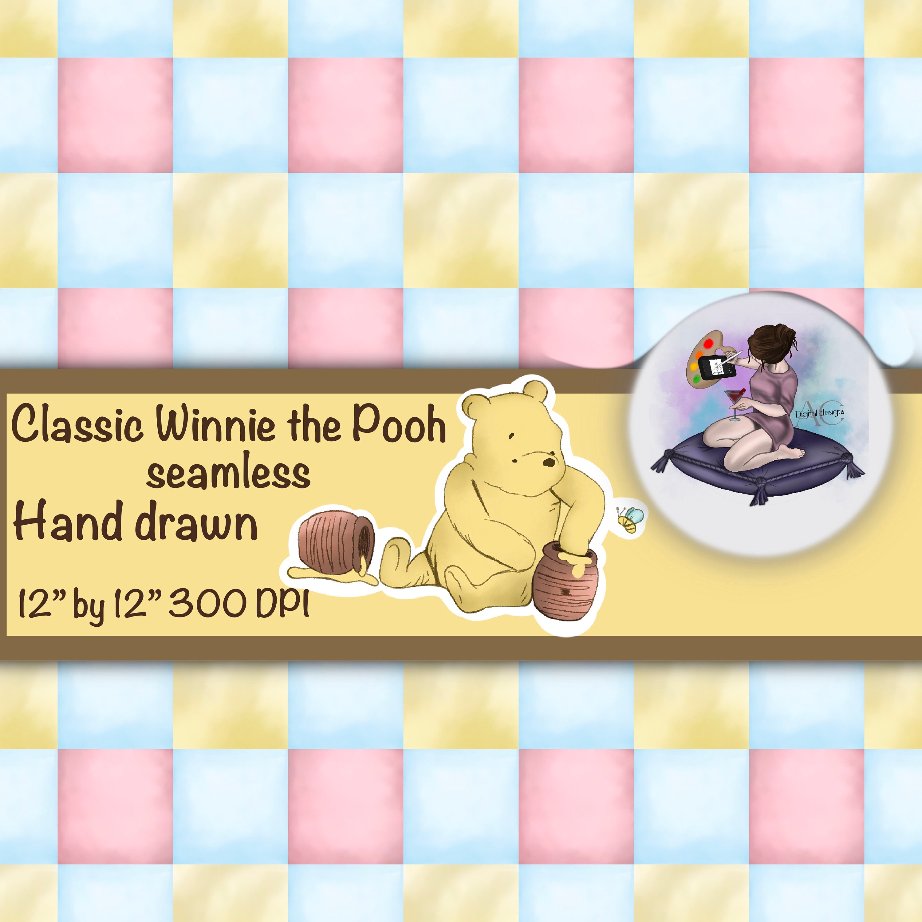 Seamless Classic Winnie the Pooh and Piglet-commercial Use-hand Drawn ...