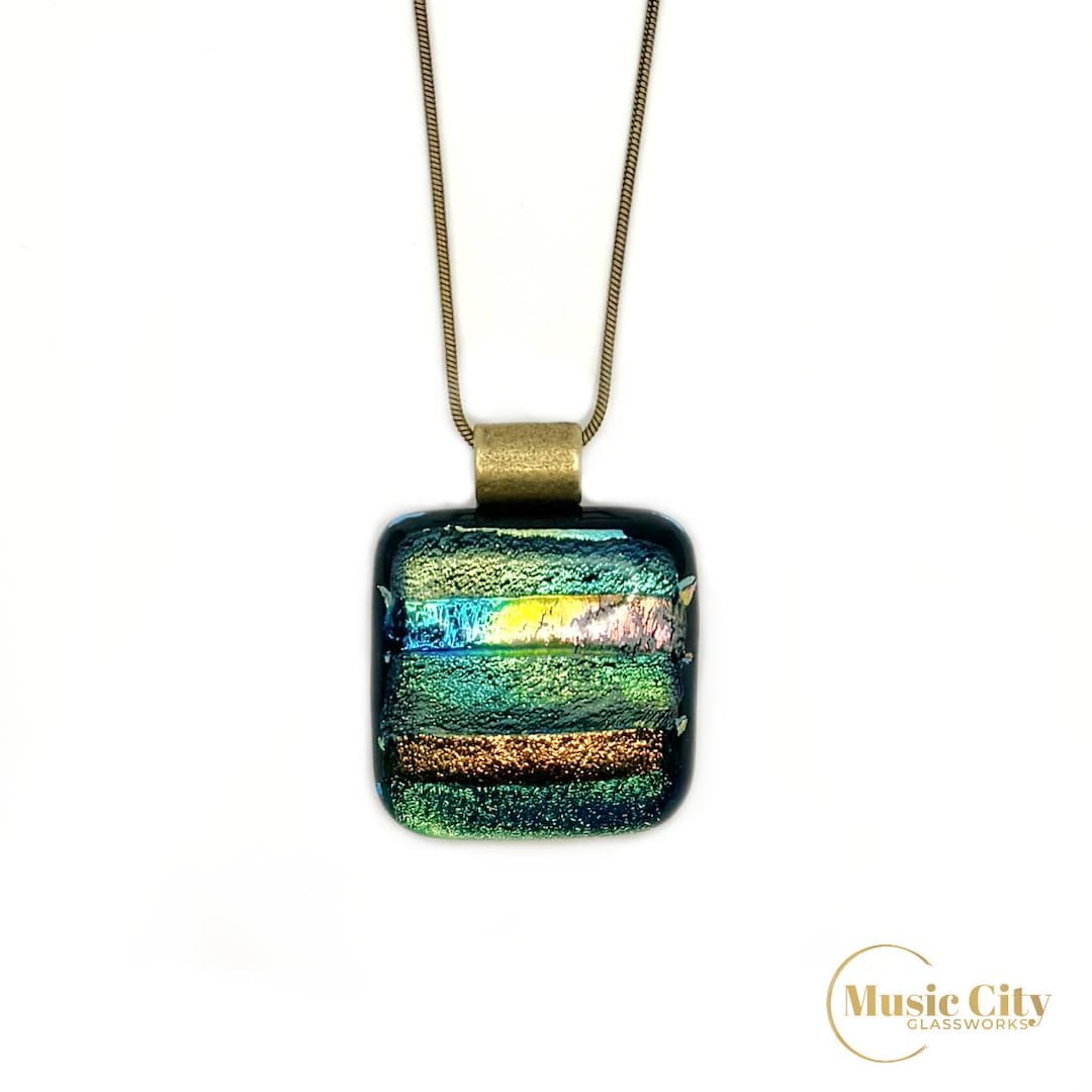 Sparking Horizontal Stripes of Color Fused Glass Pendant - Etsy