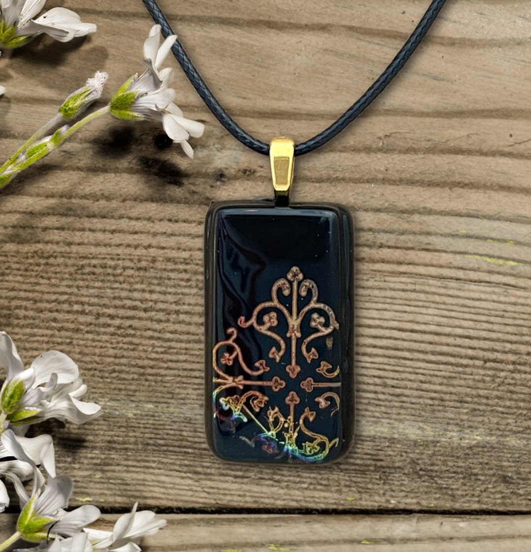 Colorful Rectangular Filigree Dichroic Fused Glass Pendant - Etsy