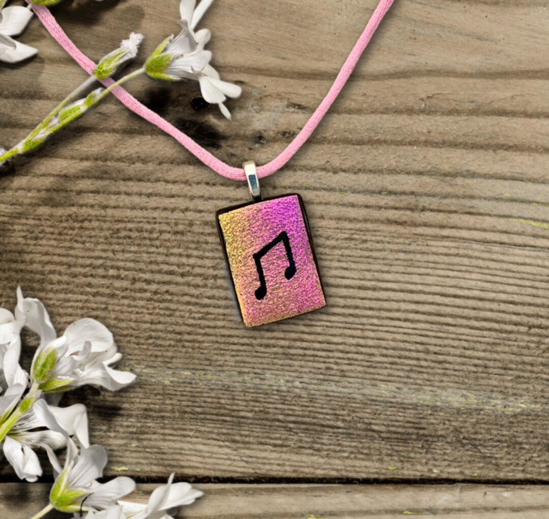 Petite and Pink Musical Note Dichroic Fused Glass Pendant - Etsy