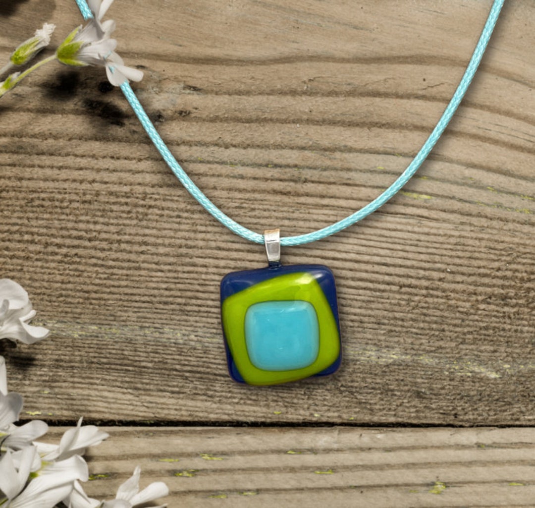 Crazy Squares Fused Glass Pendant - Etsy