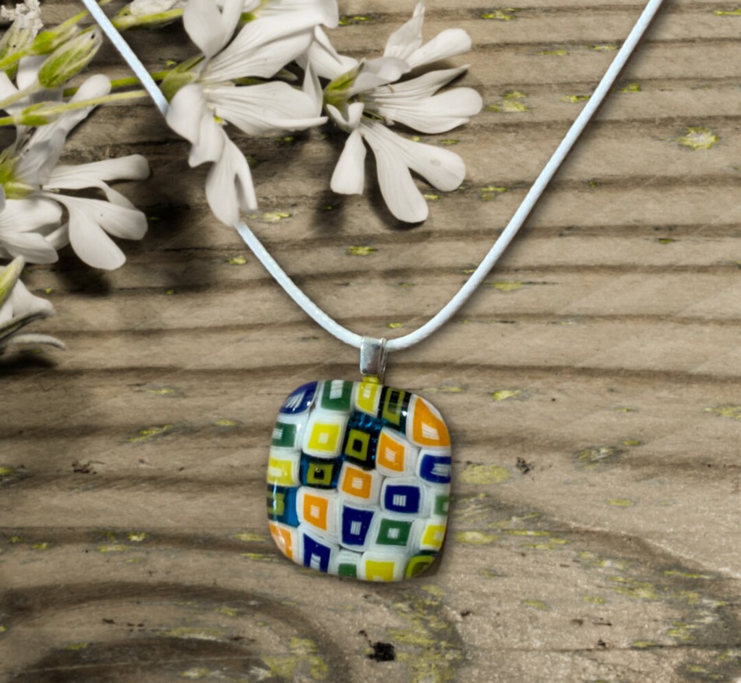 Colorful Blocks Fused Glass Pendant - Etsy