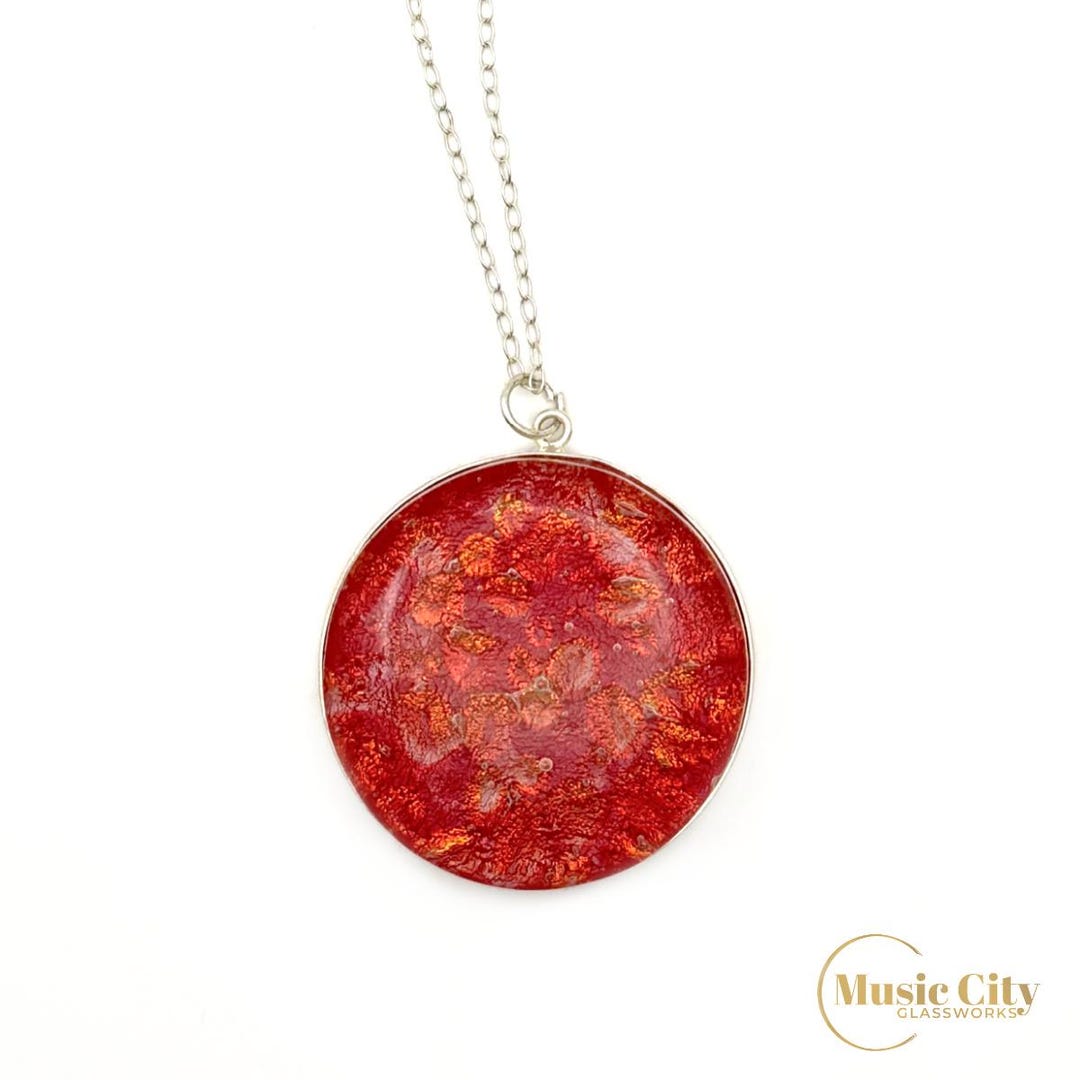 Fiery Red Sparkles in Sterling Silver Frame Dichroic Fused Glass ...
