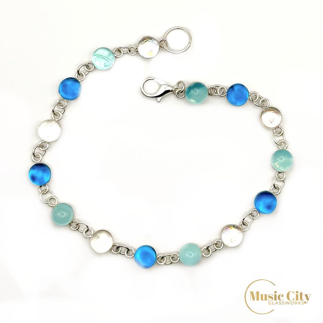 Shades of Aqua Sterling Silver and Dichroic Fused Glass Clasp Bracelet ...