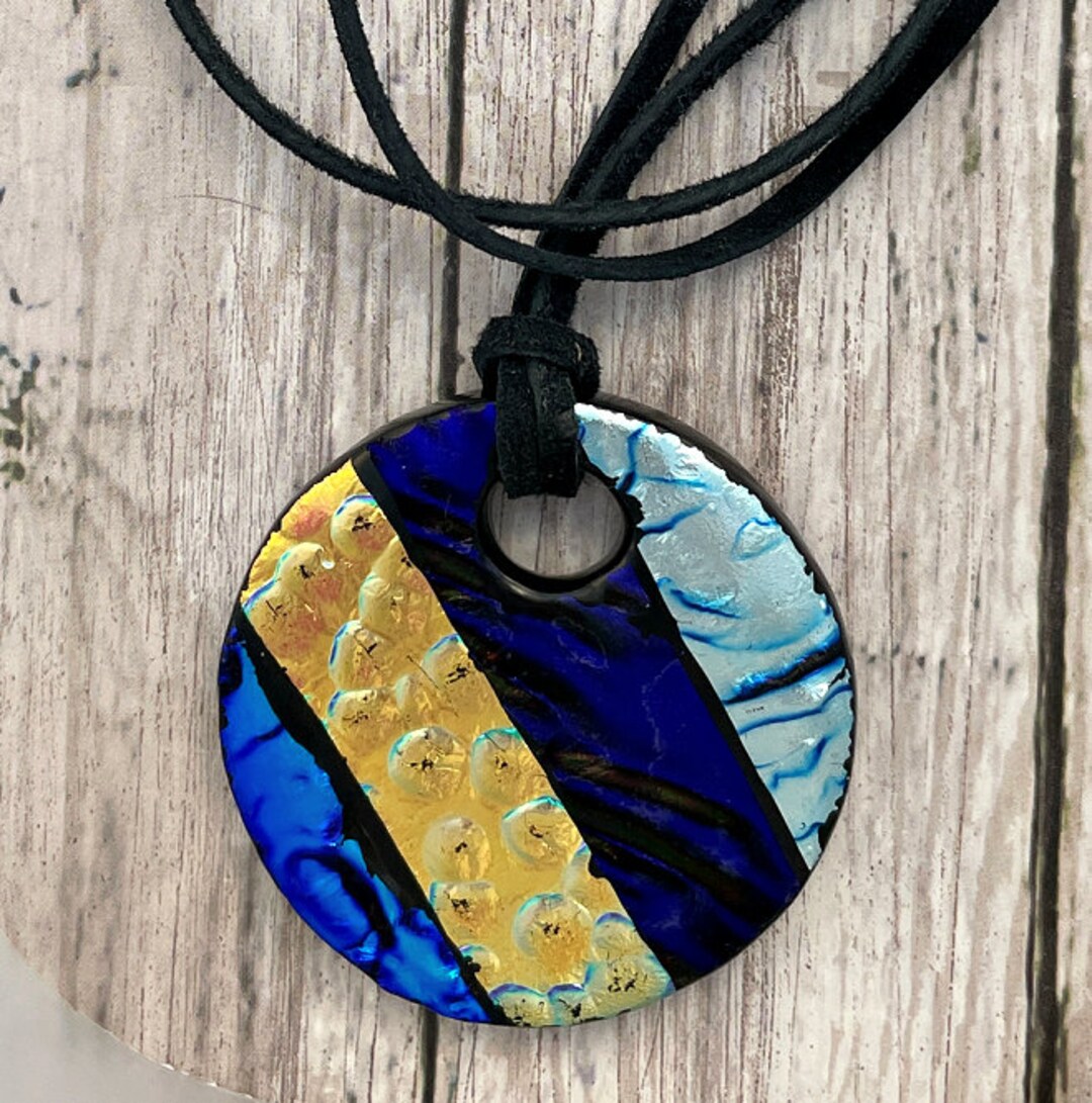Metallic Texture and Stripes Dichroic Fused Glass Pendant - Etsy