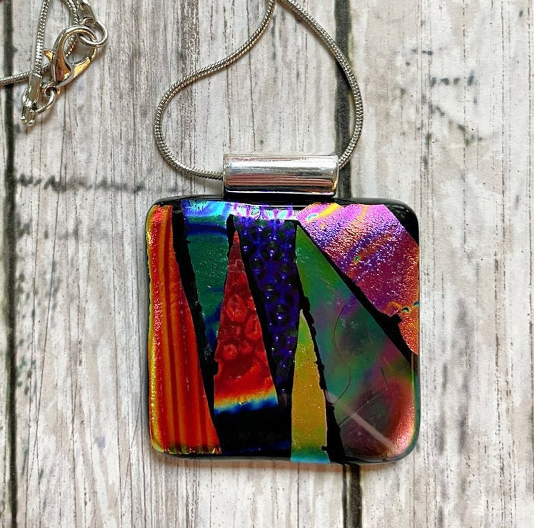 Bright and Metallic Dichroic Fused Glass Pendant - Etsy