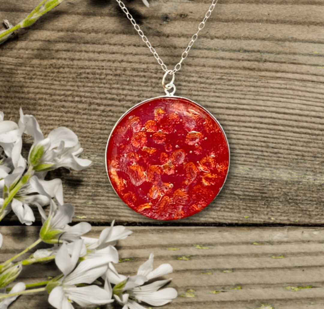 Fiery Red Sparkles in Sterling Silver Frame Dichroic Fused Glass ...