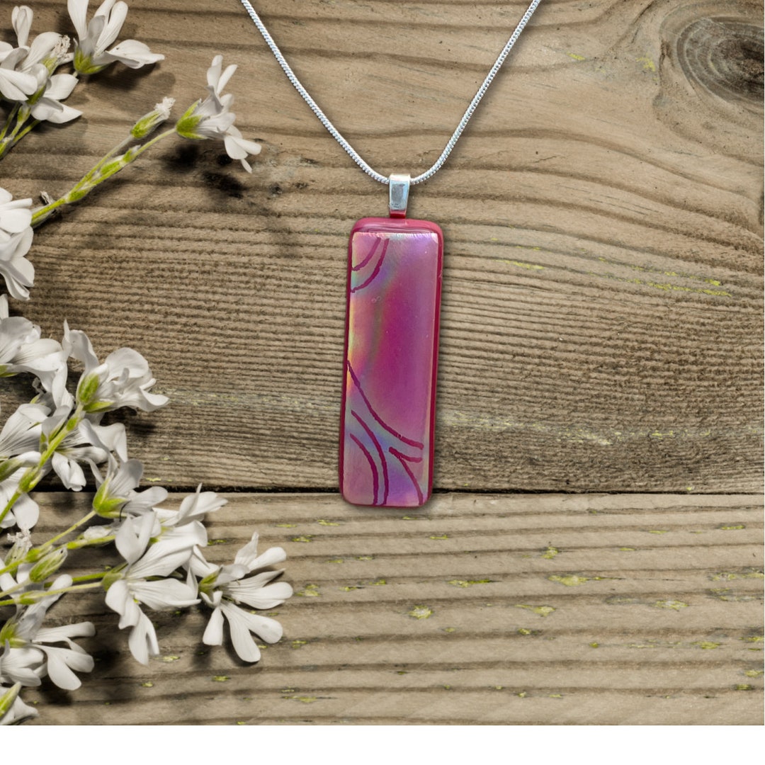 Petite and Pink Dichroic Fused Glass Pendant - Etsy