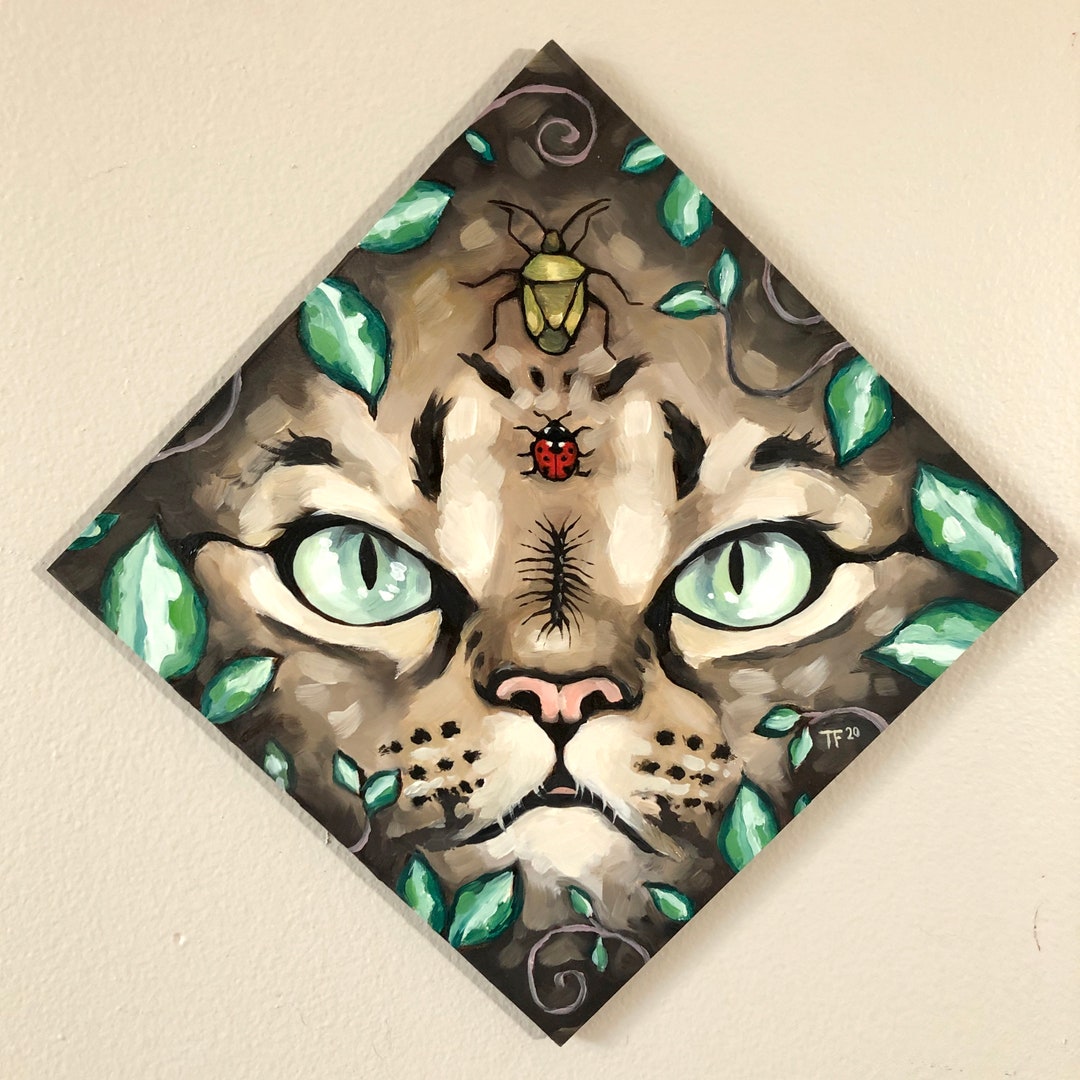 Tabby Cat Original Oil Painting by T Fallon, 6"x6" Flat Panel ...