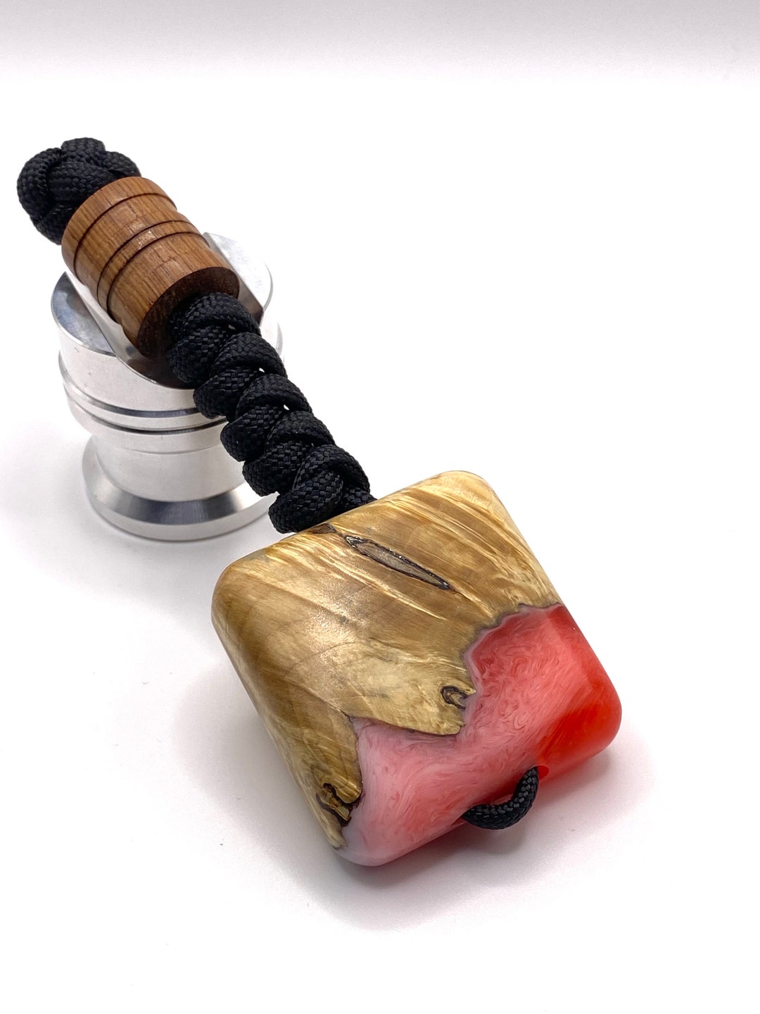 EDC Fidget Square Stabilized Box Elder Burl With Transparent Red and ...