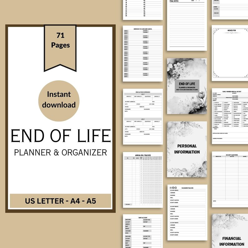 End of Life Planner Printable End of Life Planner Arrangement - Etsy
