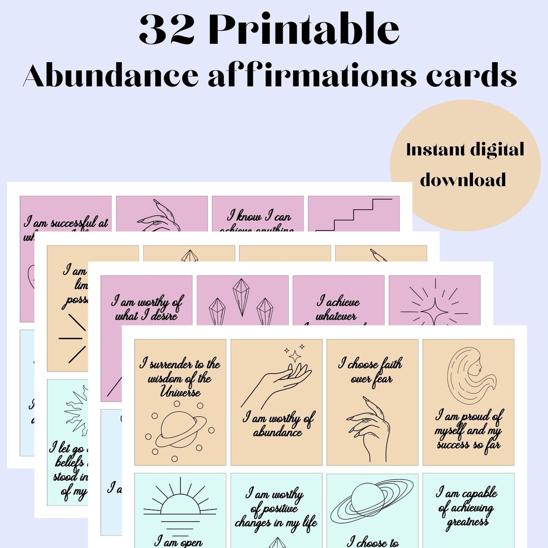 Abundance Affirmations Printable Cards Manifest Abundance - Etsy