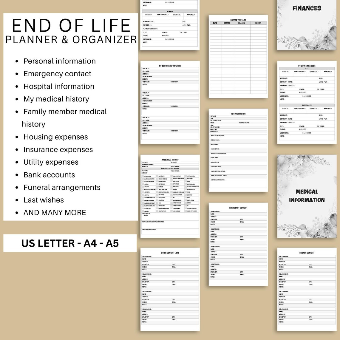 End of Life Planner Printable End of Life Planner Arrangement - Etsy