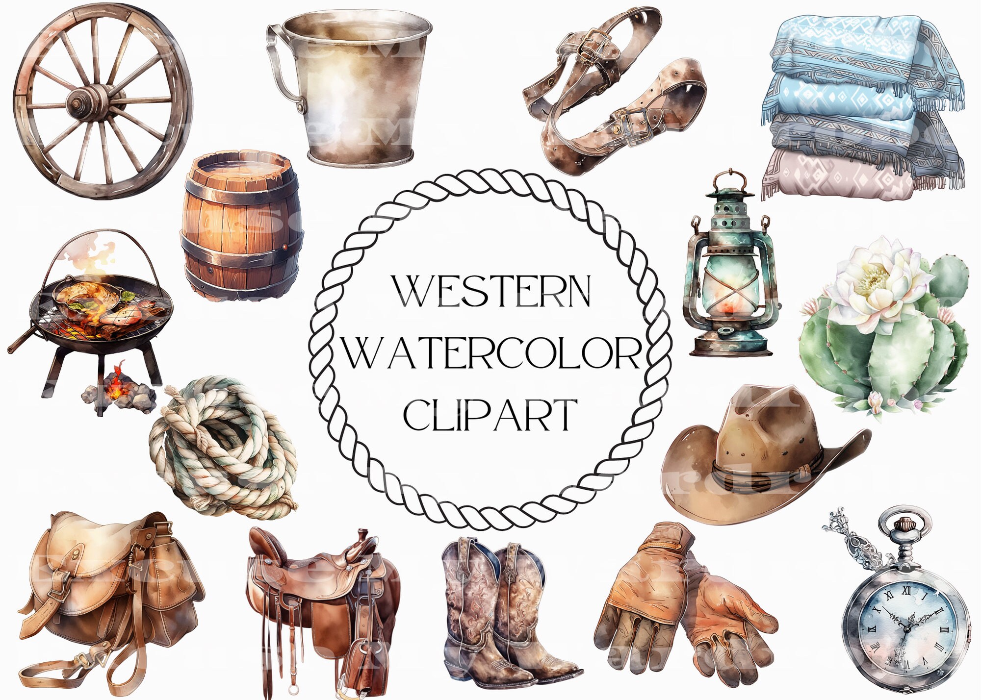 Western Watercolor Clipart PNG Format Instant Download for Commercial ...