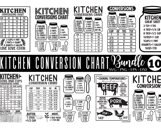 Kitchen Conversion Chart Bundle, Kitchen Conversion Chart, Wood Sign ...