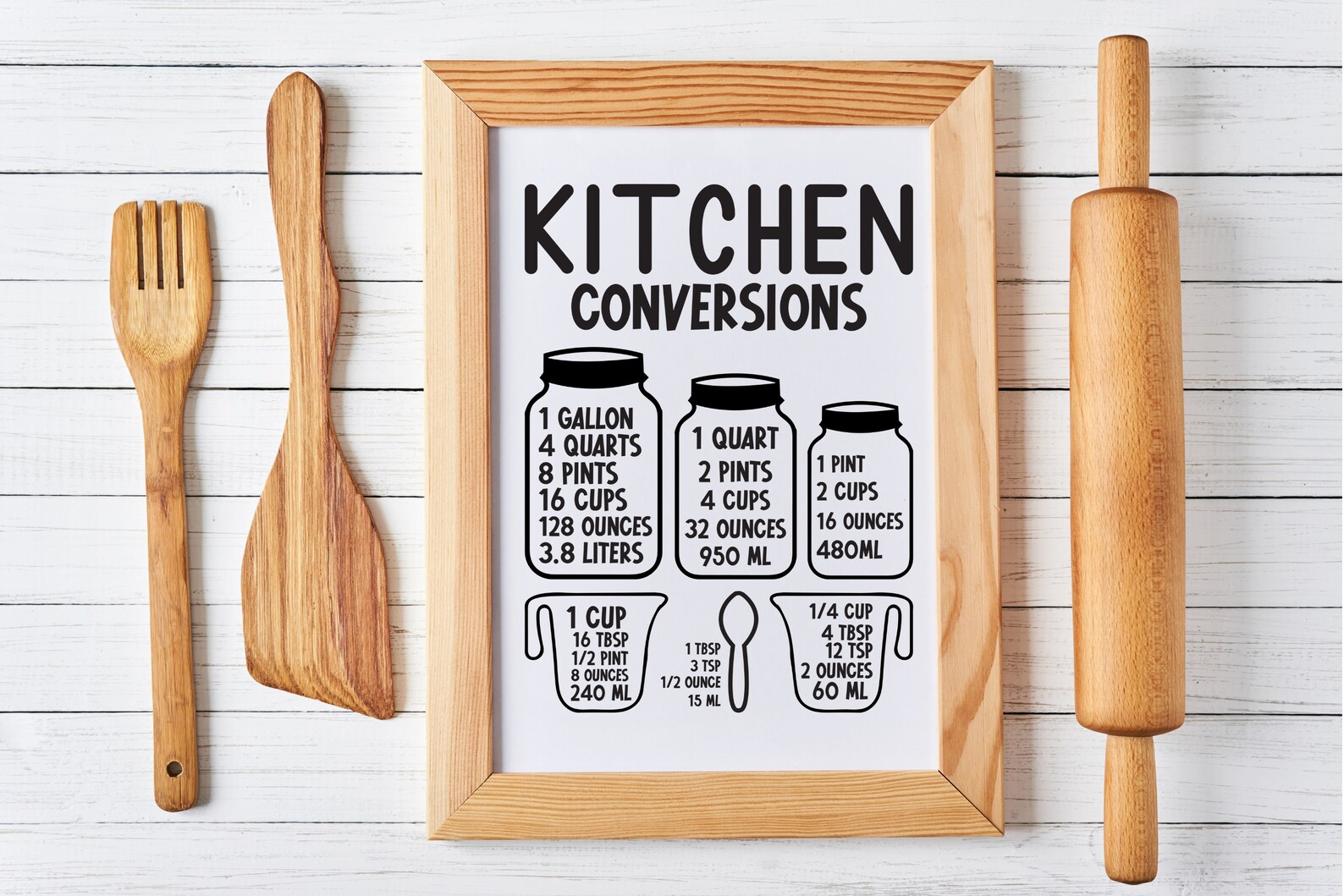 Kitchen Conversion Chart Bundle, Kitchen Conversion Chart, Wood Sign ...