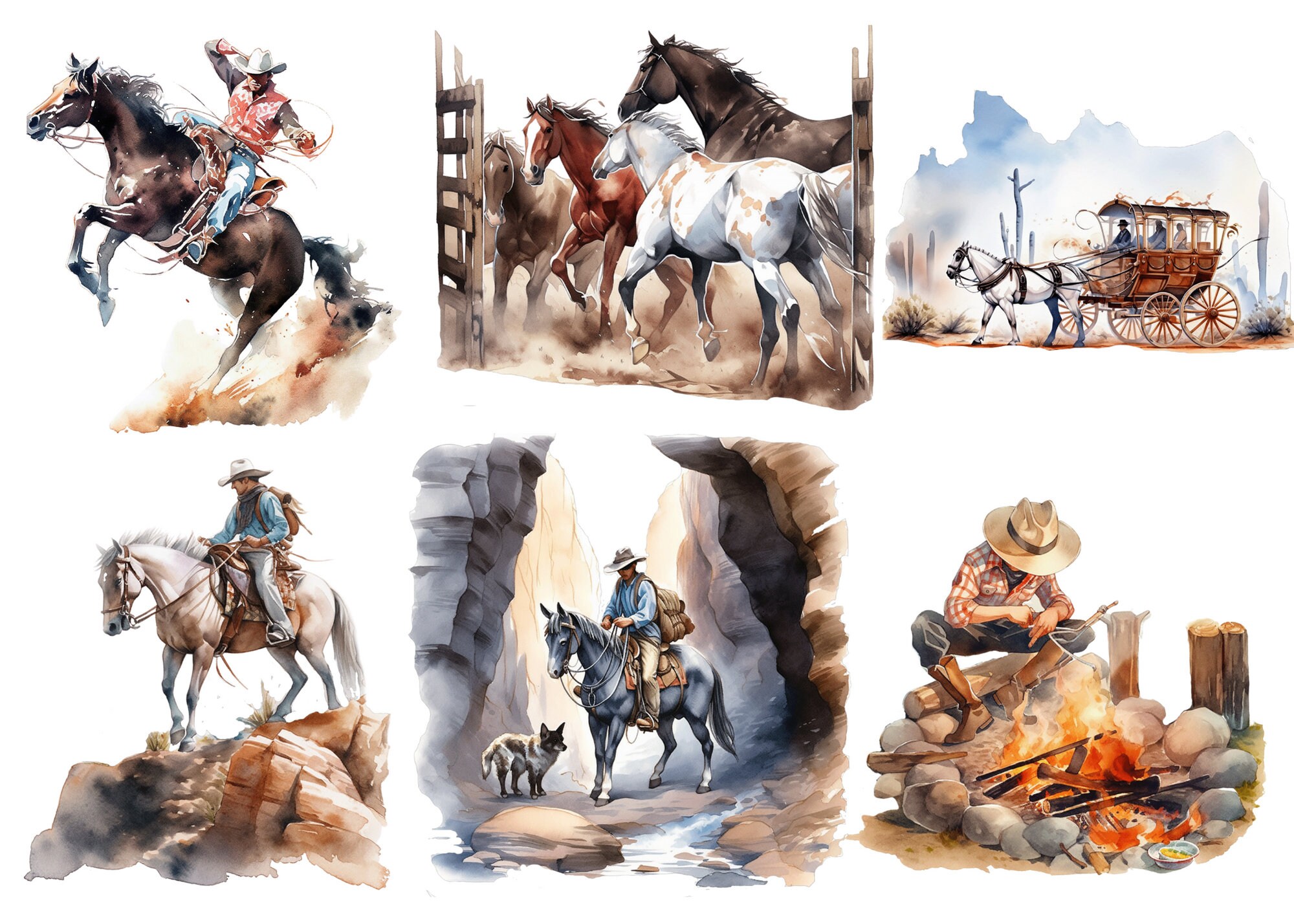 Western Watercolor Clipart PNG Format Instant Download for Commercial ...