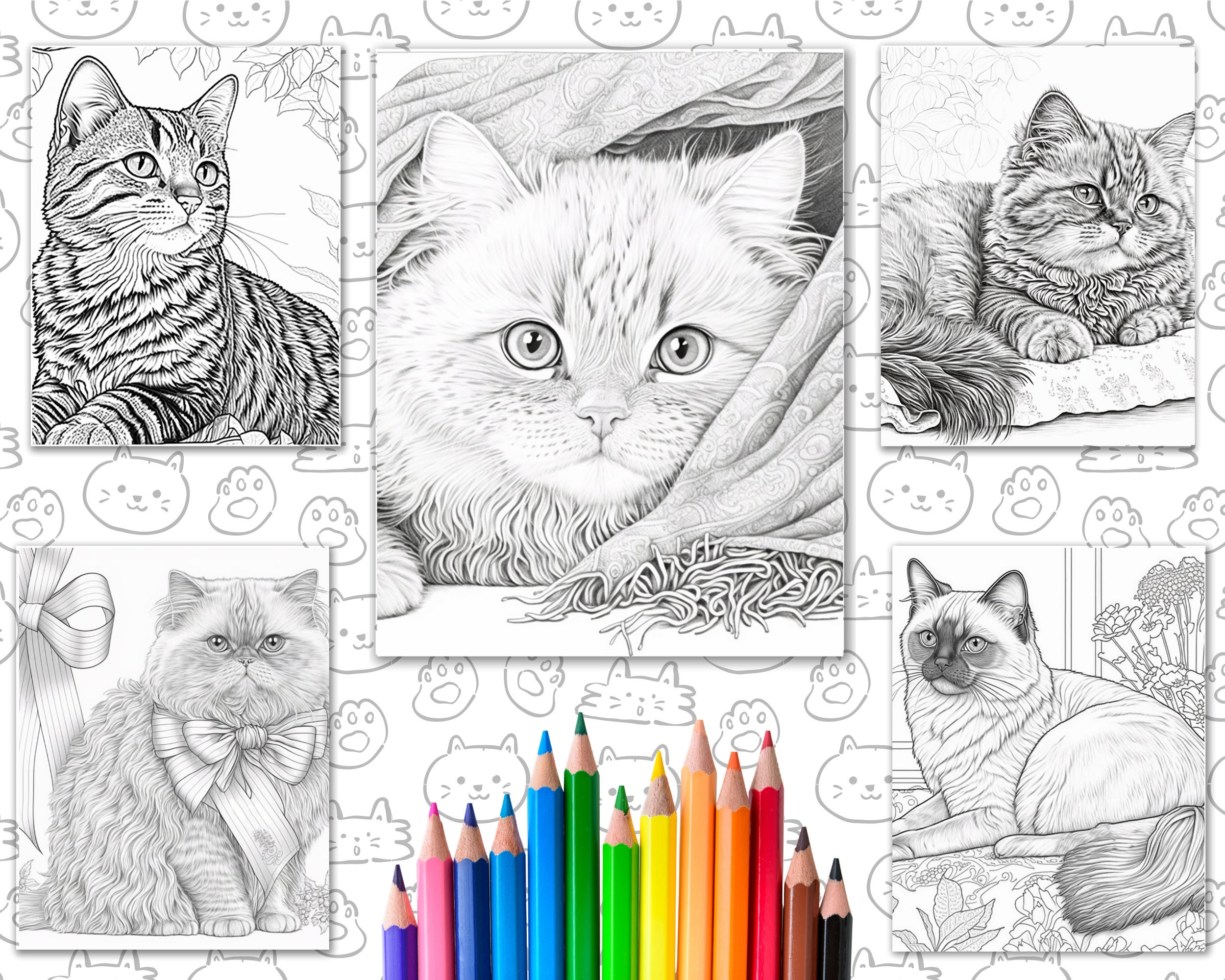 Cats Coloring Book Adults Kids Instant Download Grayscale - Etsy