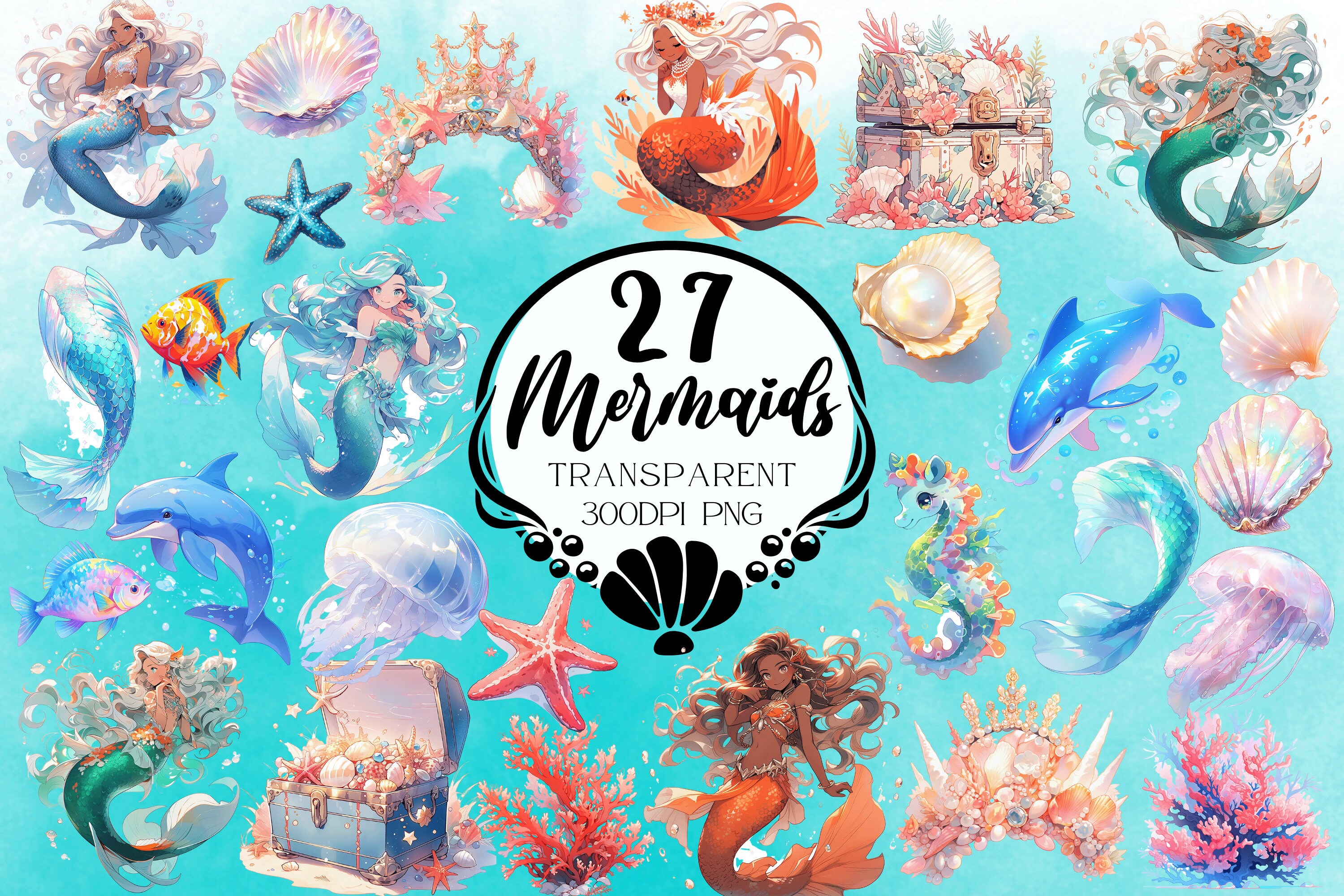 Mermaid Clipart Little Mermaid PNG Underwater Glitter - Etsy